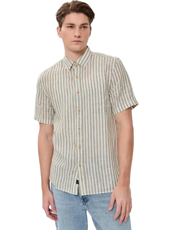 Faherty Brand Laguna Linen Shirt - Green Hill Stripe