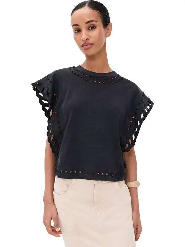 Isabel Marant Oydle Eyelet Top - Faded Black