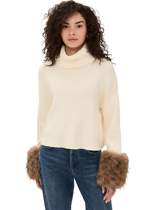 Line & Dot Hadley Faux Fur Cuff Sweater - Cream