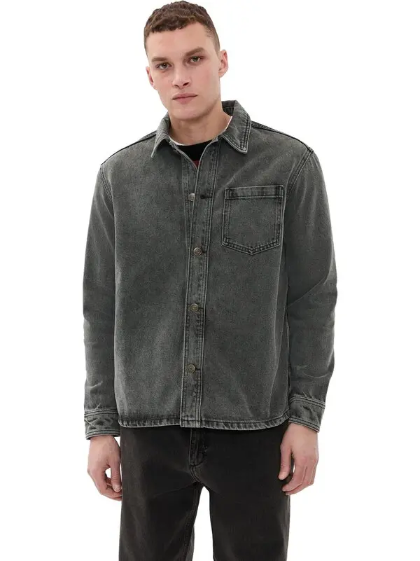 LES DEUX Loan Washed Overshirt - Grey Washed Denim
