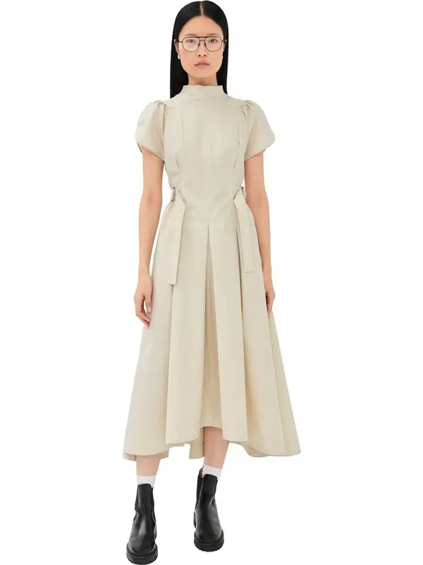 3.1 Phillip Lim Puff Sleeve Poplin Flare Midi Dress - Stone