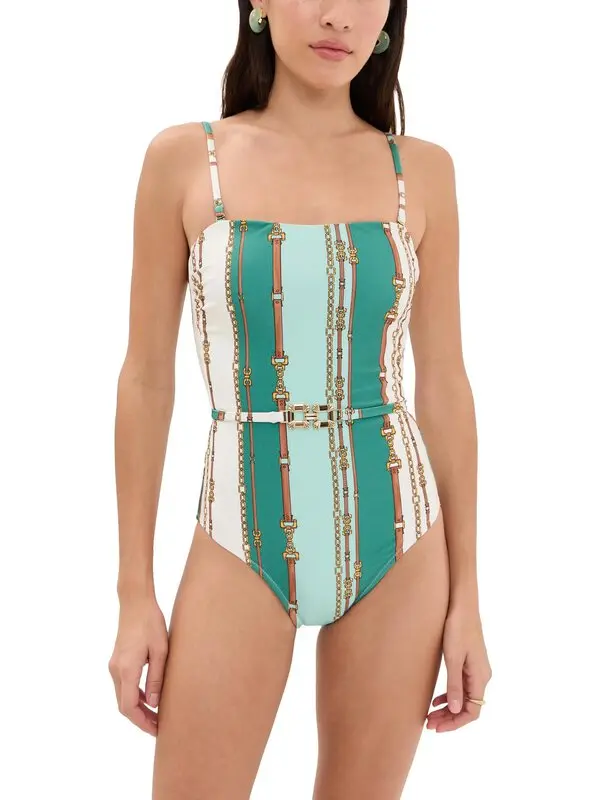 L'Agence Striped Horsebit Bandeau One-piece Swimsuit - Multi