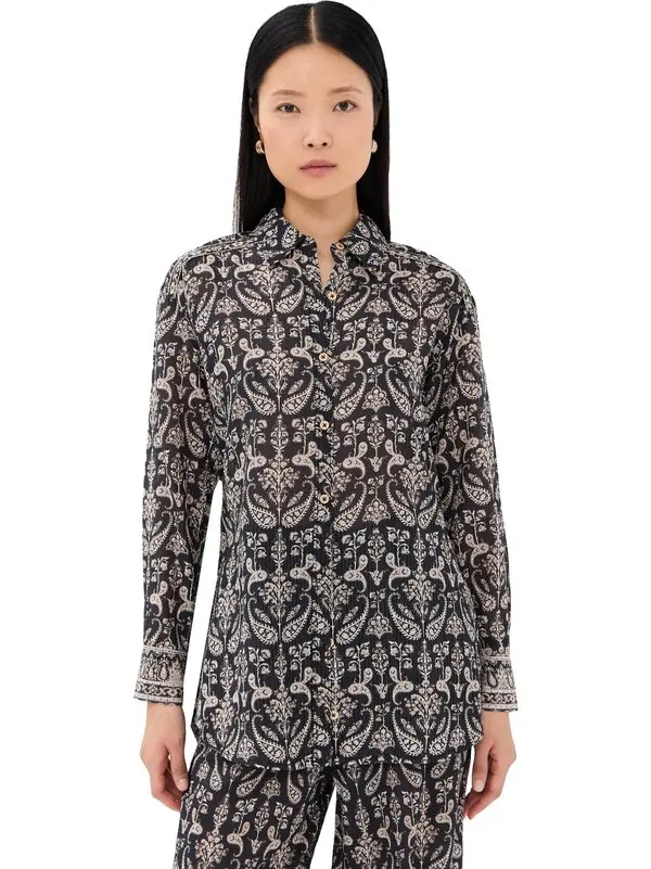 Veronica Beard Lloyd Paisley Print Button-down Shirt - Black Multi