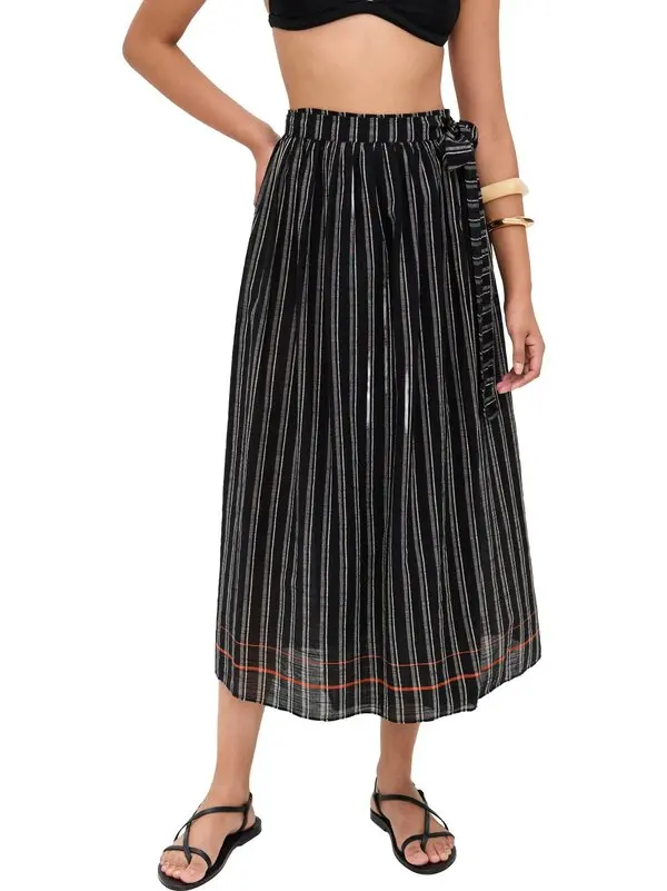 Ulla Johnson Suri Striped Coverup Skirt - Noir Strip