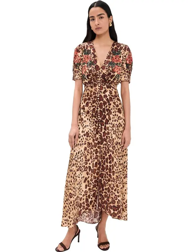 Saloni Lea Long Dress - Cheetah Rose Plmt