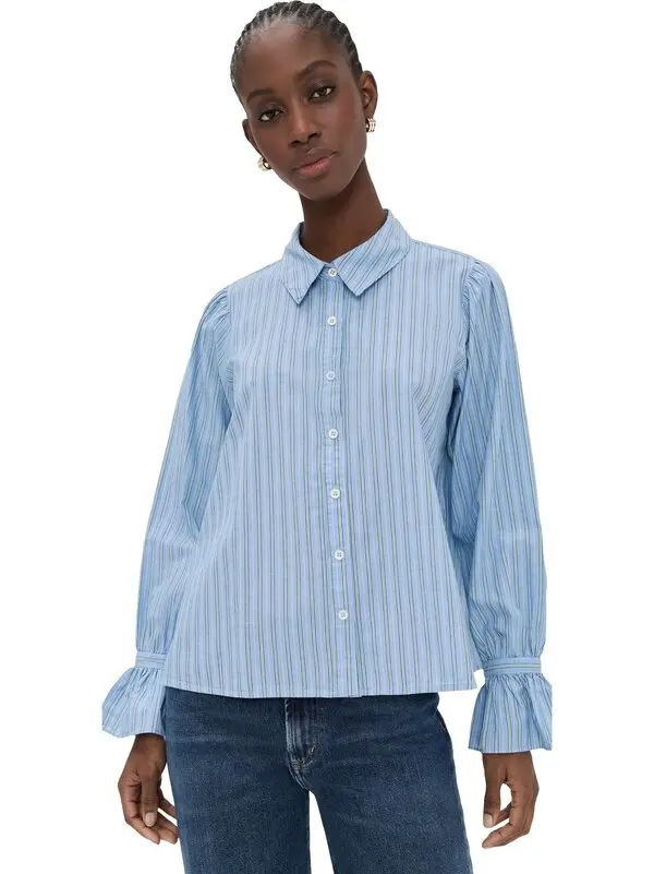 Xirena Sybil Shirt - Chambray Teal Stripe