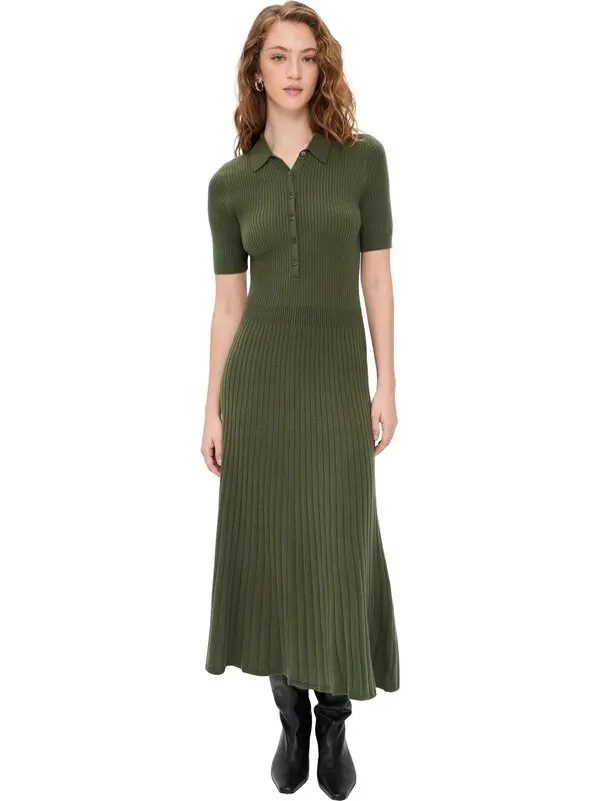 Paige Mathilda Ribbed Knit Midi Dress - Olive