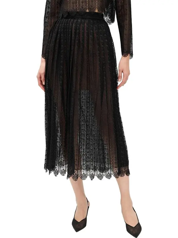 SELF-PORTRAIT Organza Lace Midi Skirt - Black