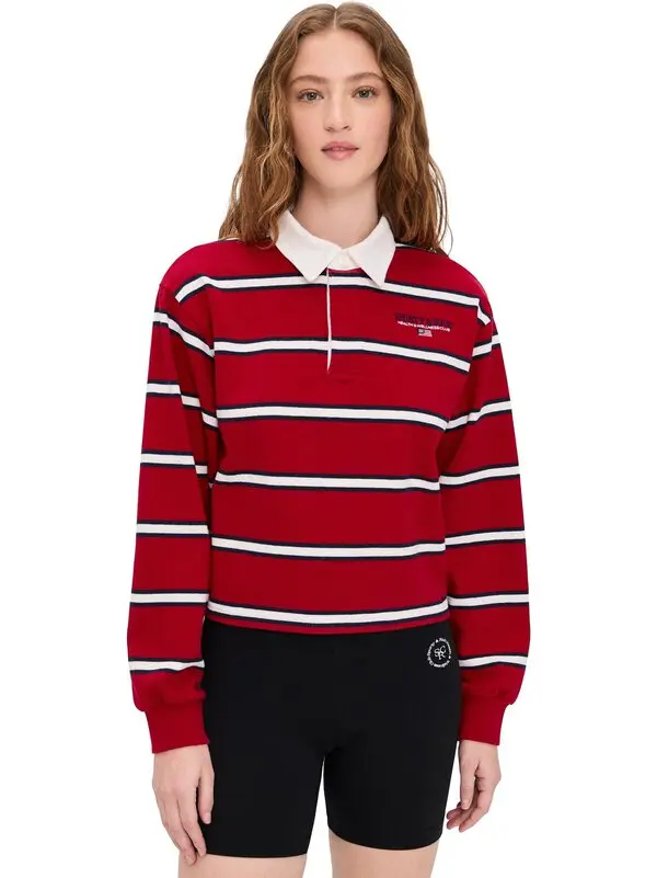 SPORTY & RICH Nautical Rugby Polo - Ruby/dark Navy/white