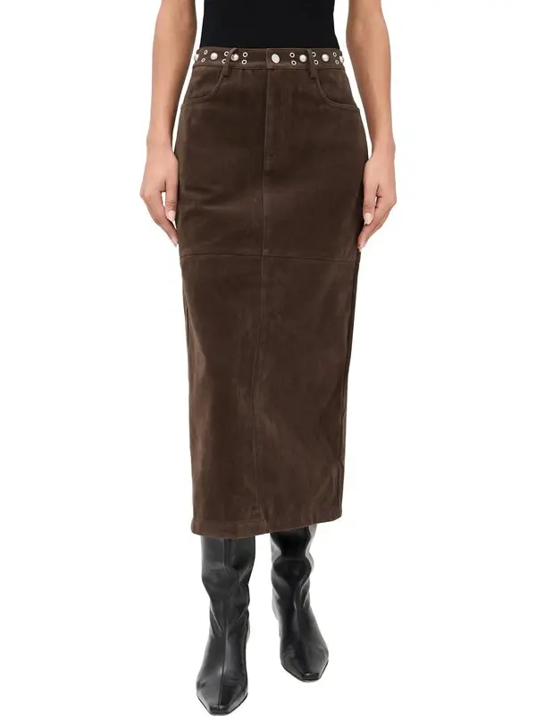 BAILEY ROSE Faux Suede Skirt - Chocolate