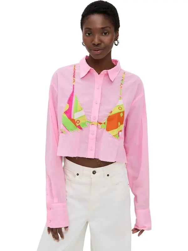 CONIGLIO PALM BEACH Cropped Cotton Button-down Shirt - Petal Pink