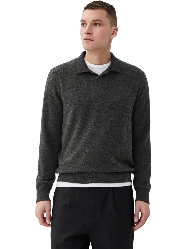 Vince Boiled Cashmere Feed Stripe Johnny Sweater - Black/med H Grey
