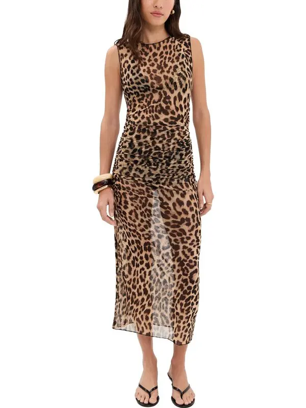 Good American Mesh Leopard Print Midi Dress - Lucky Leopard001