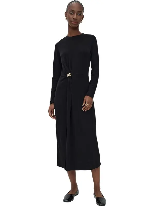 Vince Long Sleeve Side Drape Midi Dress - Black