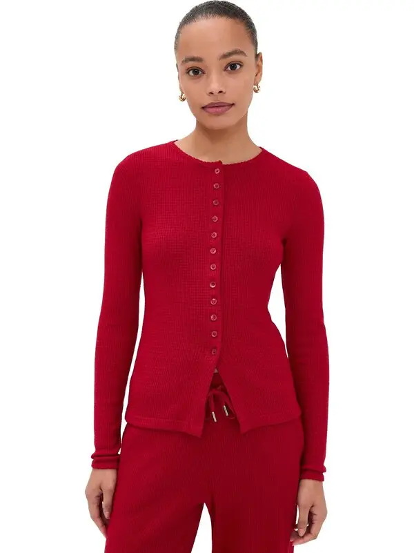 Madewell Joan Crewneck Waffle Top - Crimson