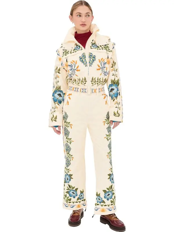 Farm Rio Winter Garden Floral Print Ski Suit - Off White