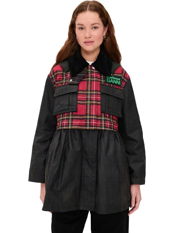 Barbour X Ganni Tartan Peplum Wax Jacket - Classic/royal Stewart/charcoal