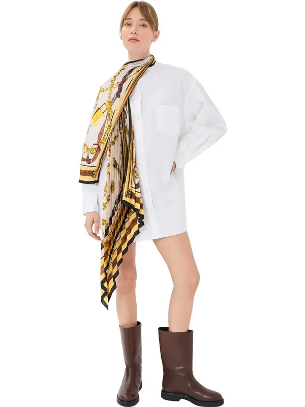 Acne Studios Button-down Mini Shirt Dress With Pleated Scarf - White/gold