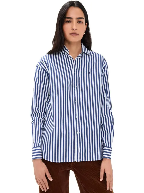 Polo Ralph Lauren Long-sleeve Striped Poplin Shirt - 1323 Fall Royal/white