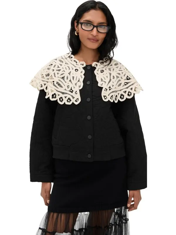 Sea Adelina Battenberg Lace Quilted Puffer Jacket - Black