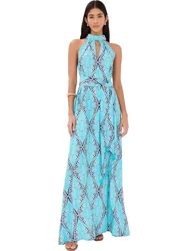 Figue Yvette Maxi Dress - Canopy Palm Fiji Blue