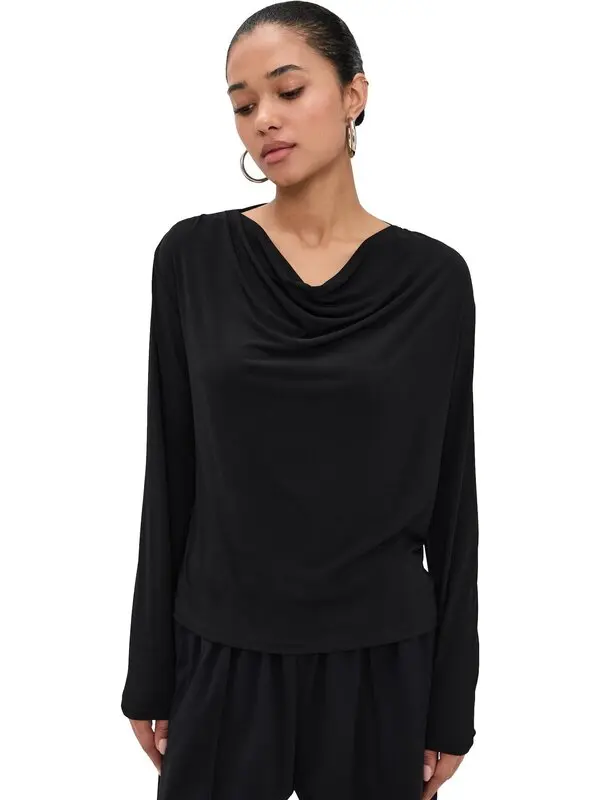 Vince Long Sleeve Cowl Neck Top - Black