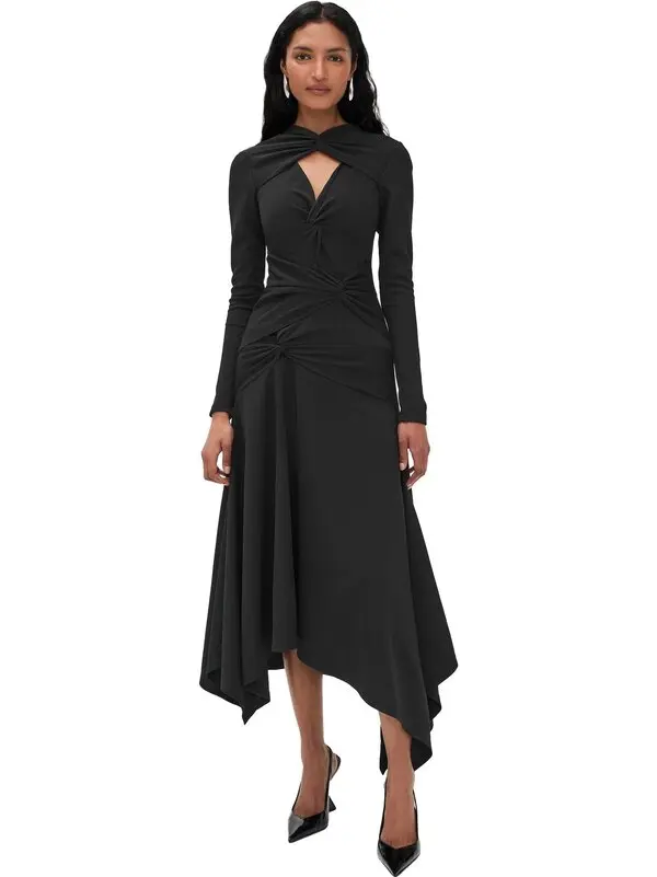 A POTTS Handkerchief Twist Midi Dress - Black