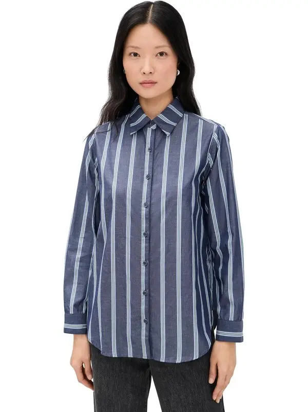 APIECE APART Sodi Wrap Button-up Shirt - Indigo Stripe