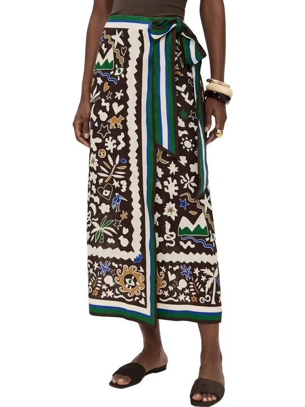 ALEMAIS Printed Linen Wrap Skirt - Multi