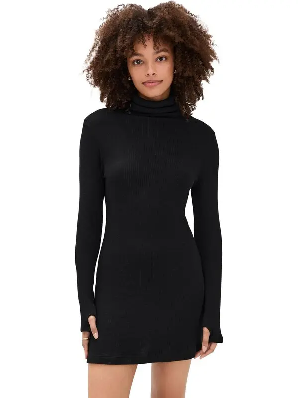 Enza Costa Knit Turtleneck Tunic Mini Dress - Black