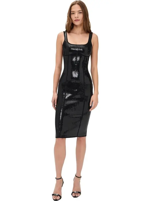 Fleur Du Mal Sequin Knit Corset Midi Dress - Black