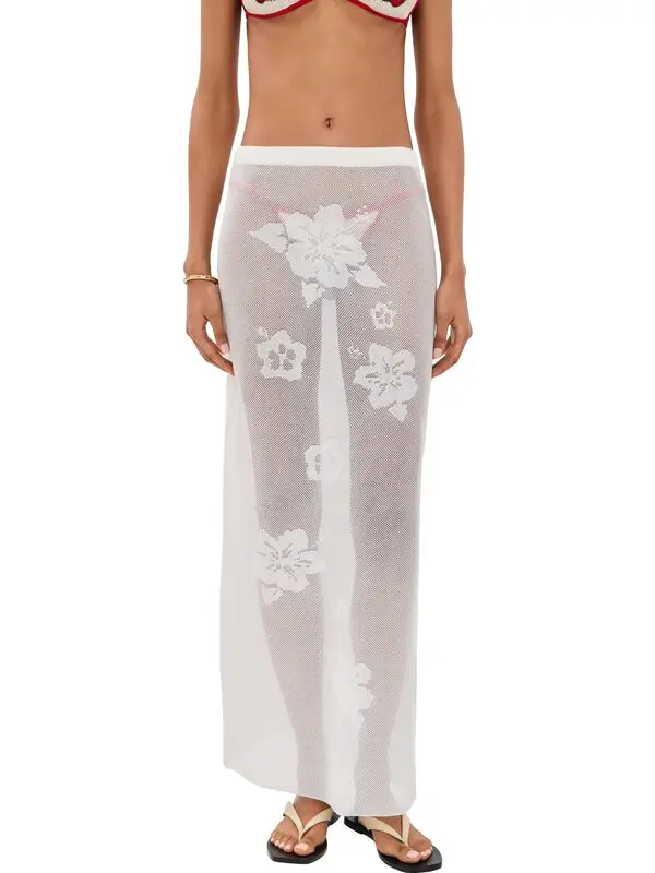 LESLIE AMON Emma Floral Jacquard Knit Maxi Skirt - White