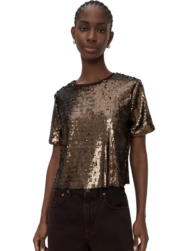 Rag & Bone Lucy Sequin Tee - Coffee