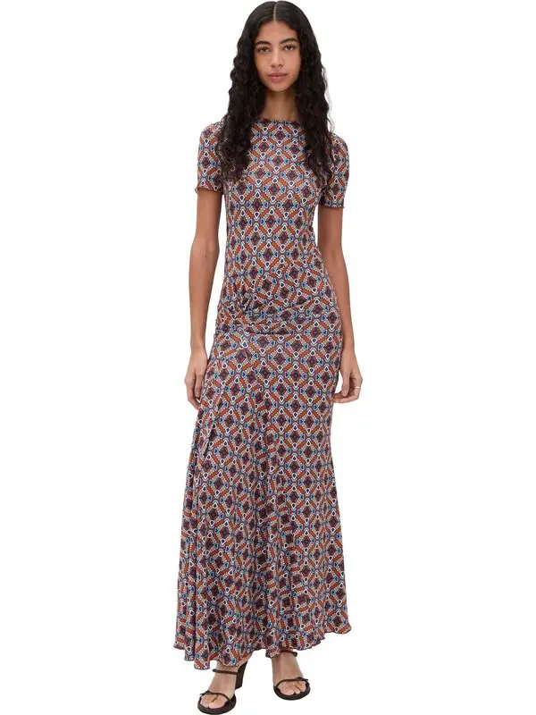 Eywasouls Malibu Annie Short Sleeve Maxi Dress - Sienna Tile