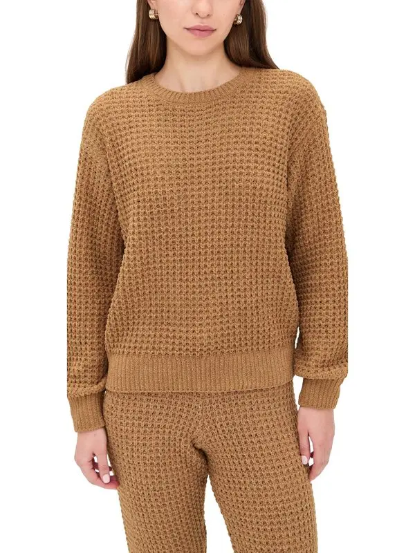 PJ Salvage Long Sleeve Chenille Waffle Sweater - Caramel