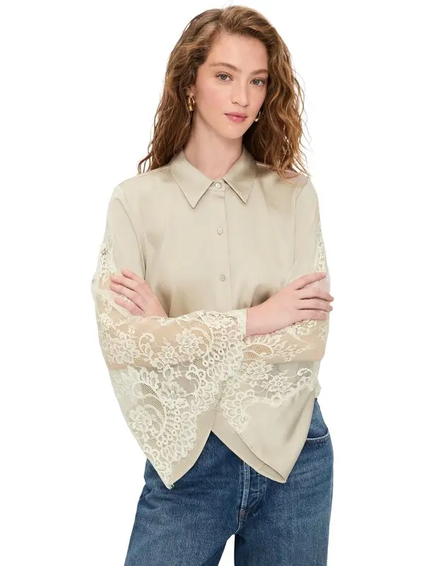 L'Agence Capri Lace Sleeve Blouse - Feather Grey