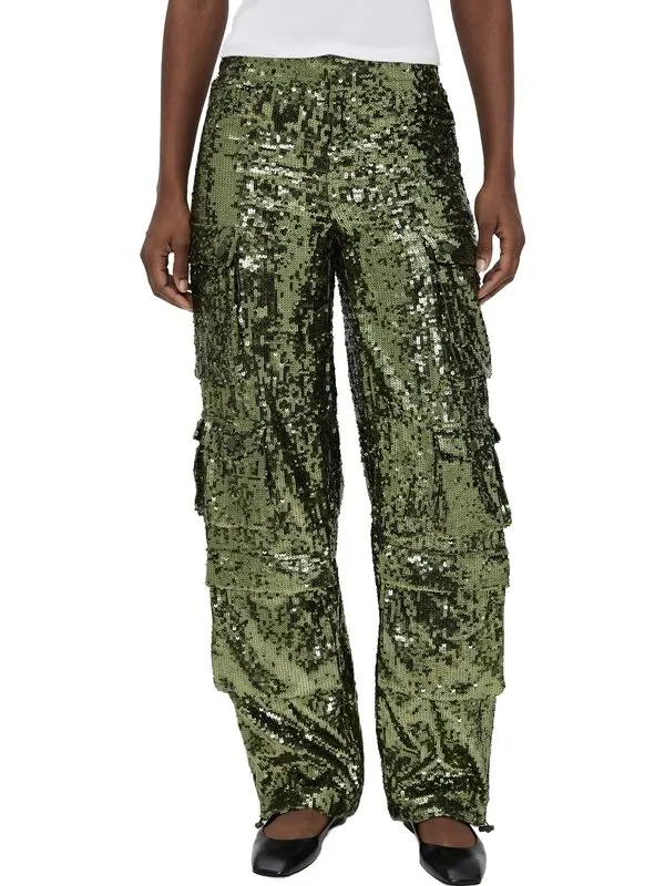 Alice + Olivia Olympia Mr Sequin Baggy Cargo Pants - Dark Olive