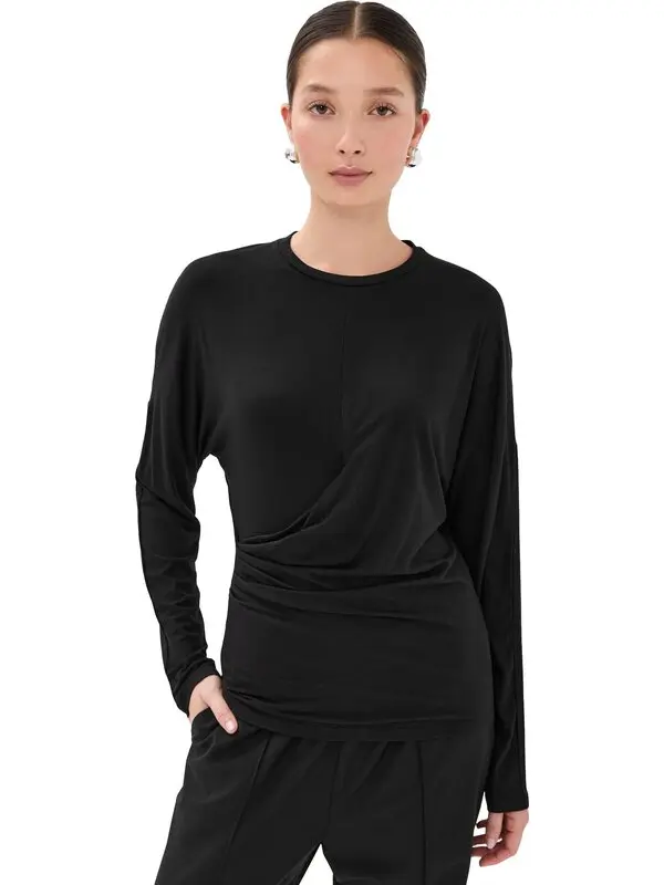 Vince Fixed Drape Long Sleeve Crew Tee - Black