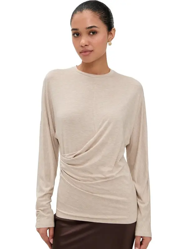 Vince Fixed Drape Long Sleeve Crew Tee - H Cream Oat