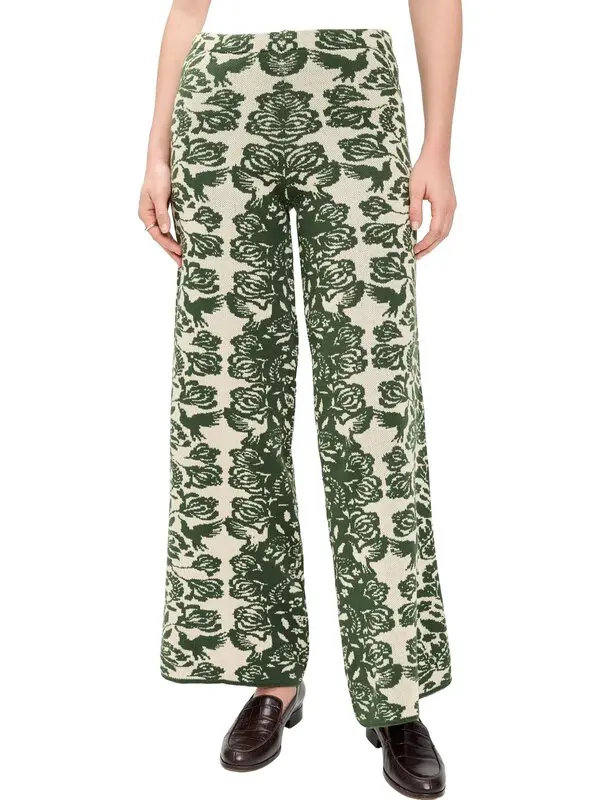 THE LULO PROJECT Floral Jacquard Knit Pants - Green Folk Paisley