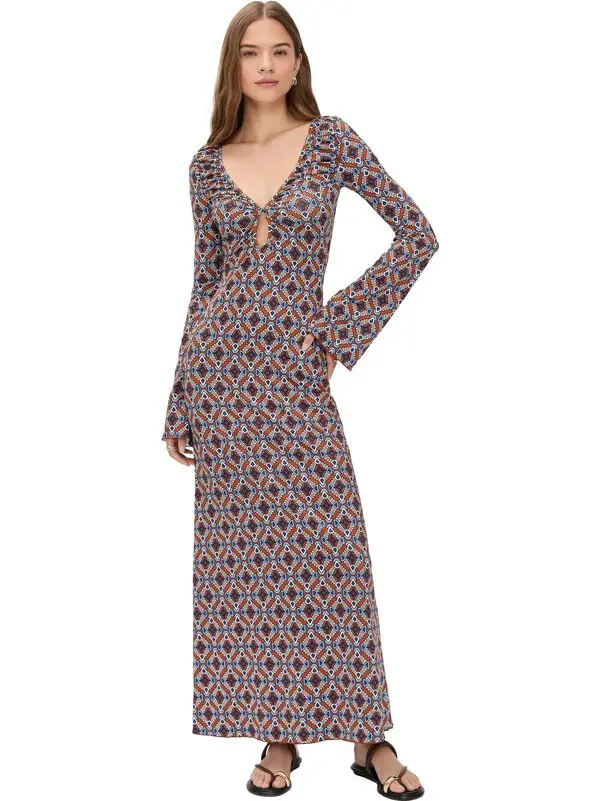 Eywasouls Malibu Diana Bell Sleeve Maxi Dress - Sienna Tile