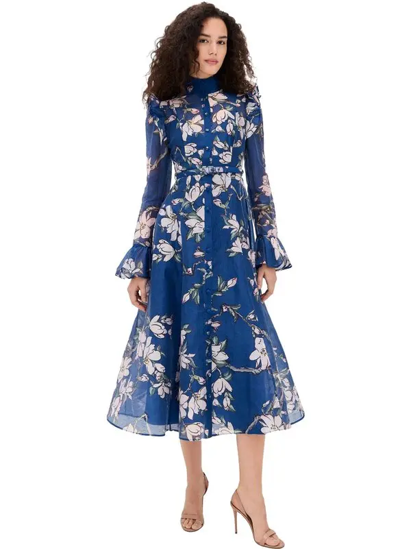 LEO LIN Katrina Butterfly Sleeve Midi Dress - Midnight Magnolia Print