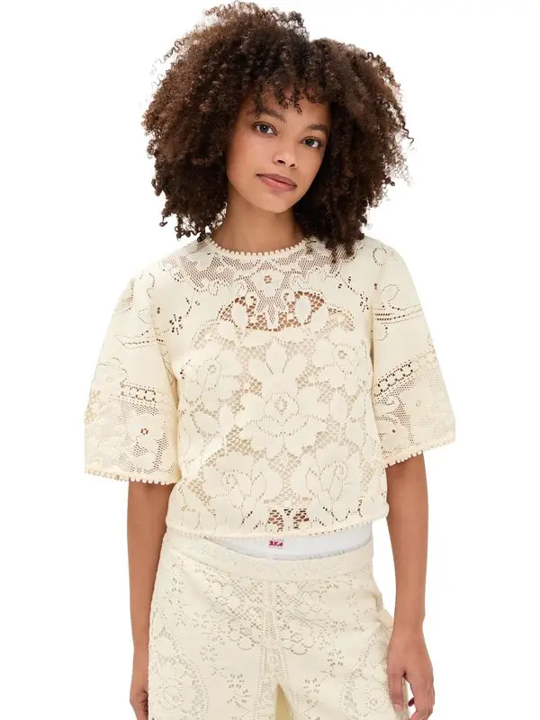 Sea Arianna Lace Short Sleeve Top - Cream