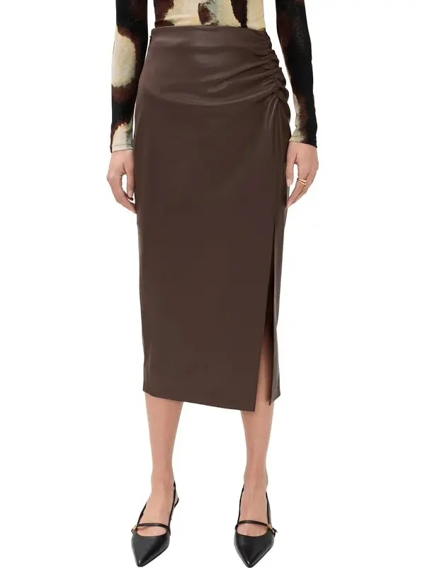 LE BOP Louisa Faux Leather Skirt - Coffee