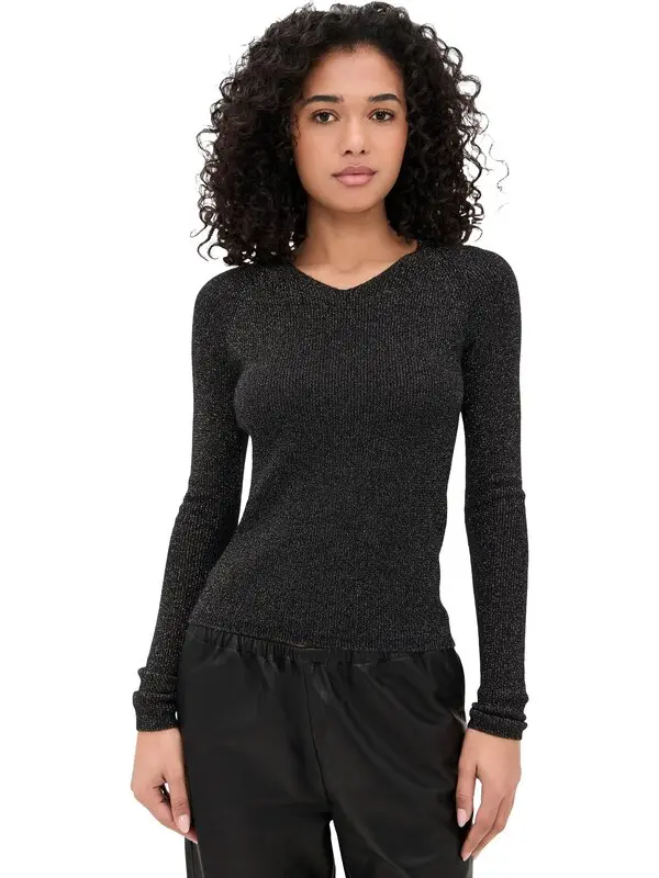 Vince Metallic V-neck Pullover - Black Metallic
