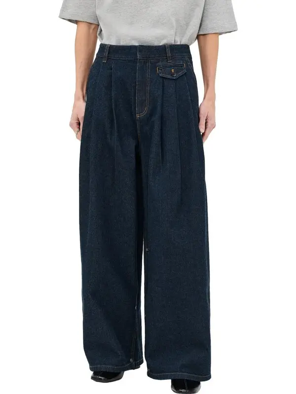 Tibi Denim Triple Pleat Jeans - Indigo