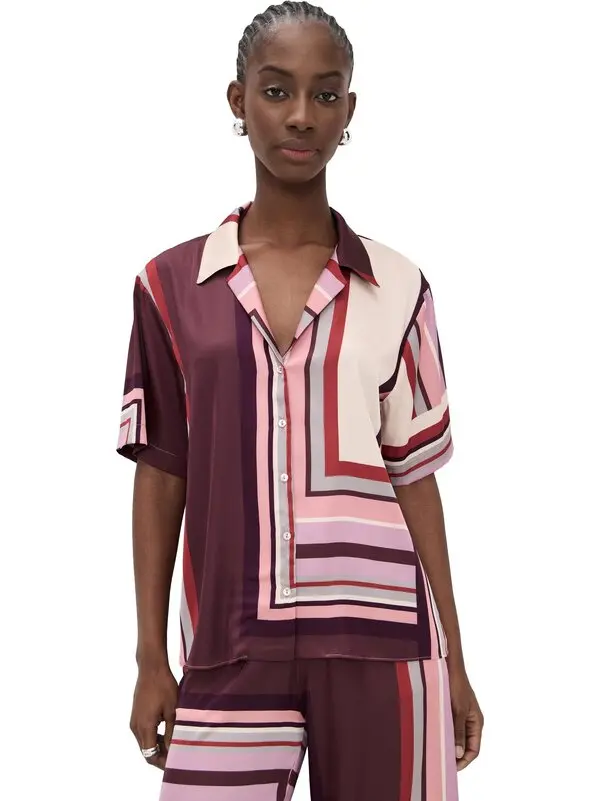 Misa Solange Geometric Print Top - Chocolate Geo Stripe