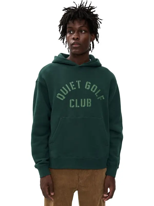 QUIET GOLF Logo Lettering Stencil Hoodie - Forest