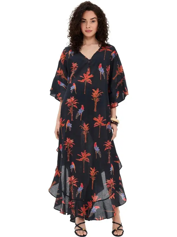 CONIGLIO PALM BEACH Marjorie Maxi Caftan - Palm Forest Black