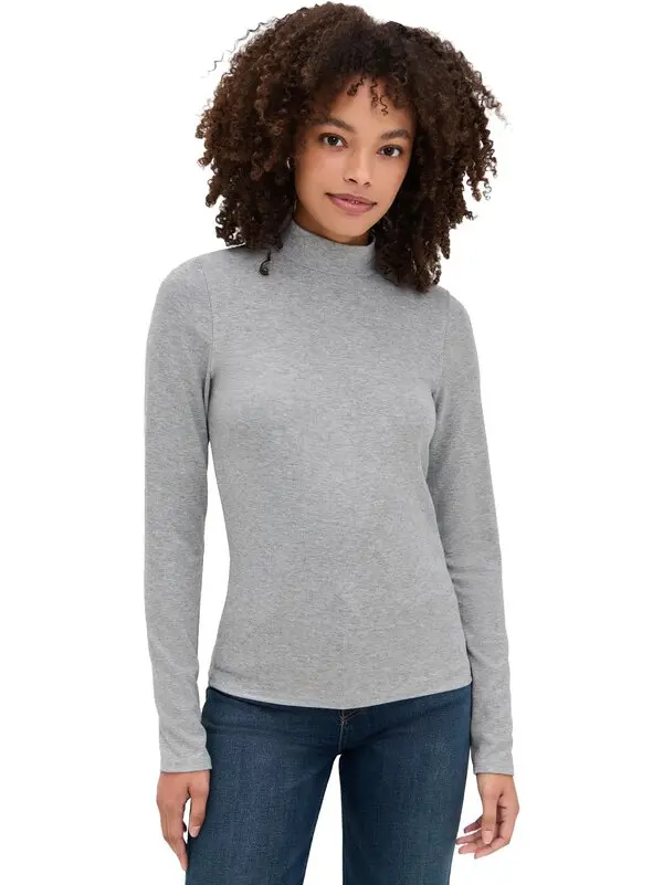 JAMIE HALLER Ribbed Mock Neck Top - Heather Grey